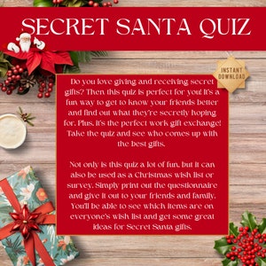 Secret Santa Printable | Secret Santa Questionaire | Dinner Party Quiz ...