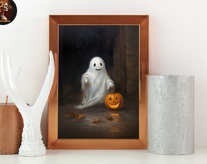 Ghost Holding A Jack O Lantern, Vintage Poster, Art Poster Print, Dark ...