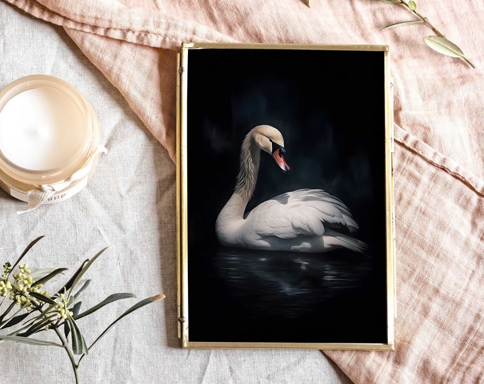Pastel Swan in a Pond Oil Painting Print Soft Pastel Wall Art Pink and ...