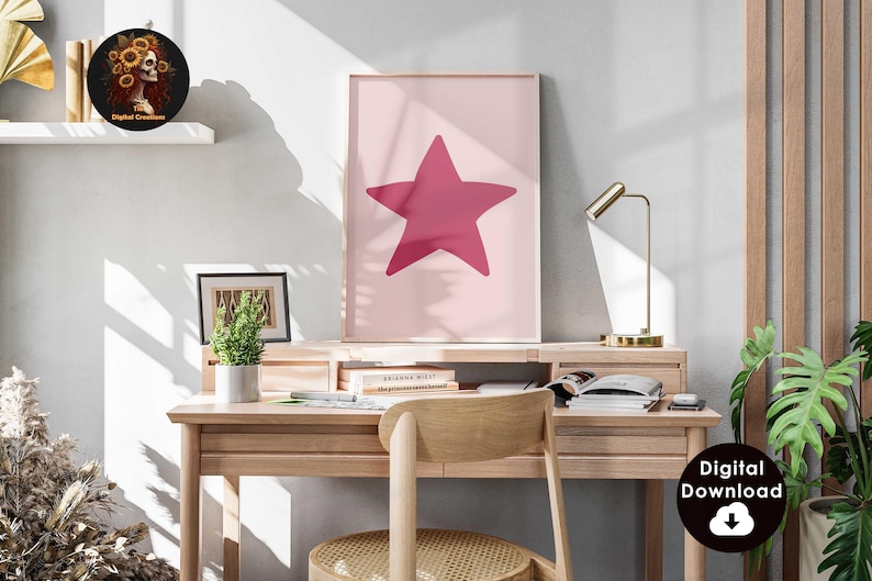 Pink Star Art Print, Retro Star Poster, Hand Drawn Star Wall Art, Trendy Aesthetic Sketch Art ...