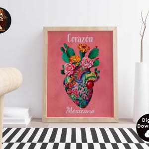 Mexican Flower Poster Mexico Wall Art Mexico Travel Pink Floral Love ...
