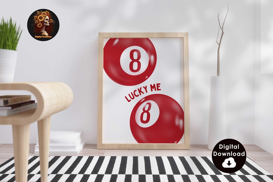 8 Pool Ball Print, Red Lucky Me Poster, Apartment Wall Art, Retro ...