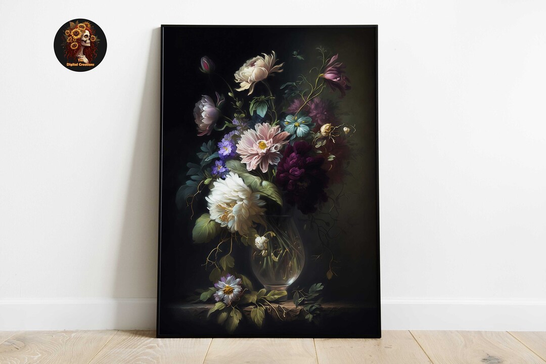 Vintage Flemish Baroque Rococo Style Digital Painting of Flowers in ...