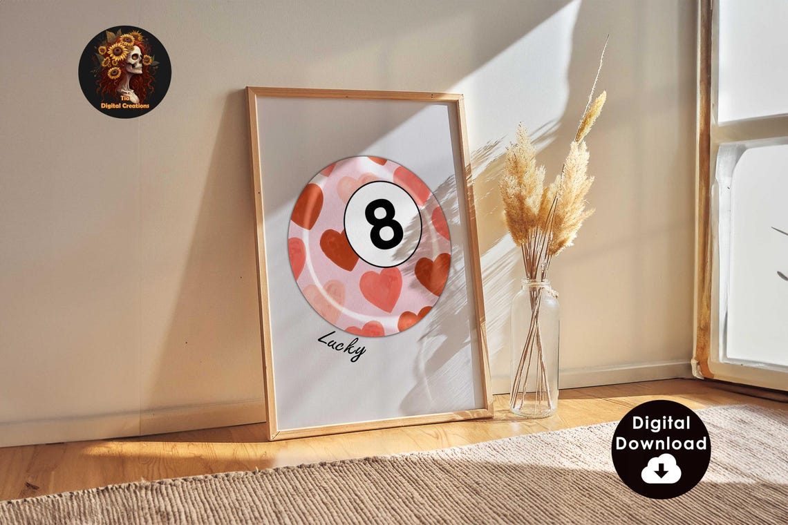 Vintage Pool Ball Print Lucky 8 Ball Wall Art Retro Hand Drawn Poster ...