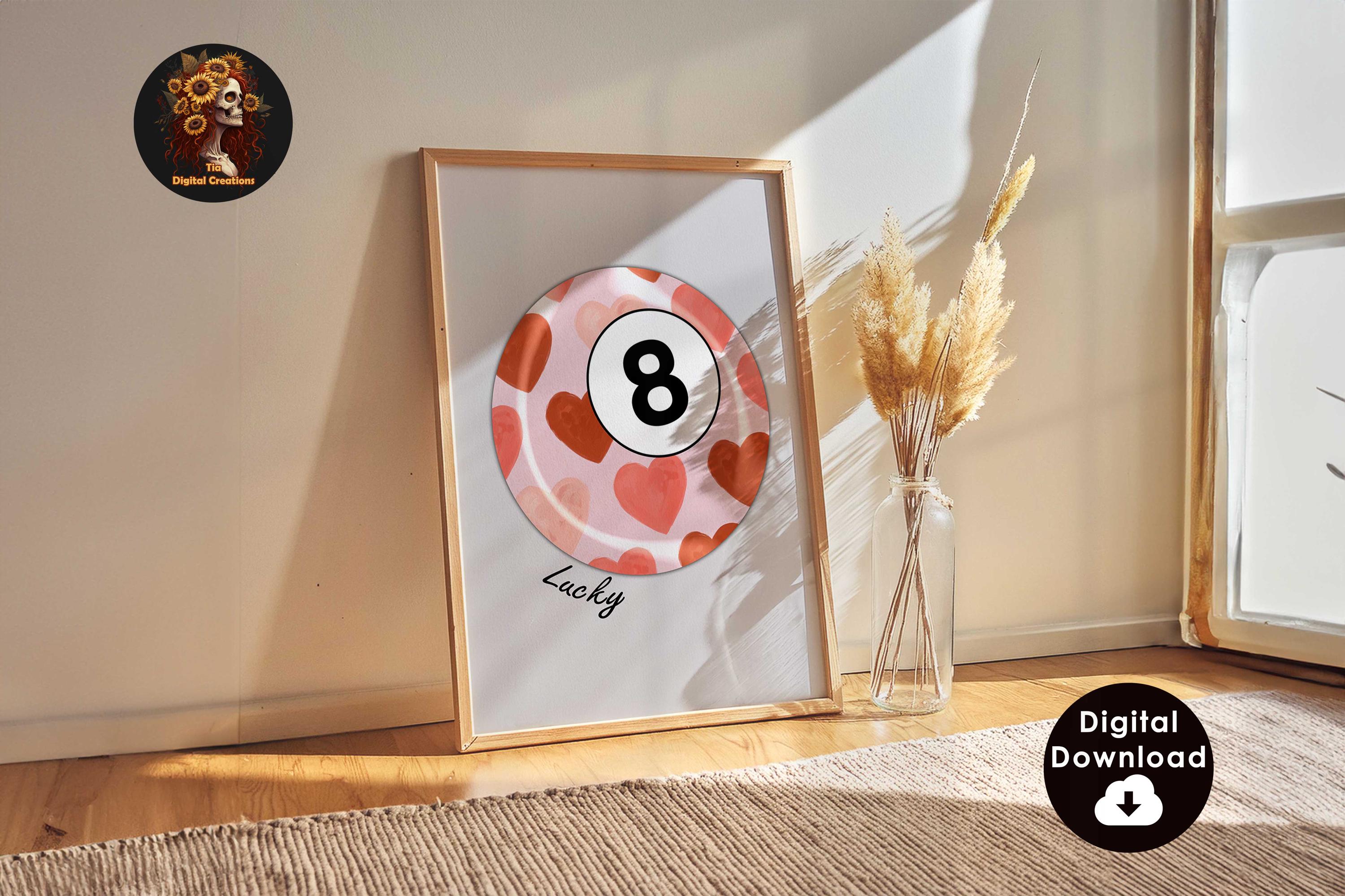 Vintage Pool Ball Print Lucky 8 Ball Wall Art Retro Hand Drawn Poster ...
