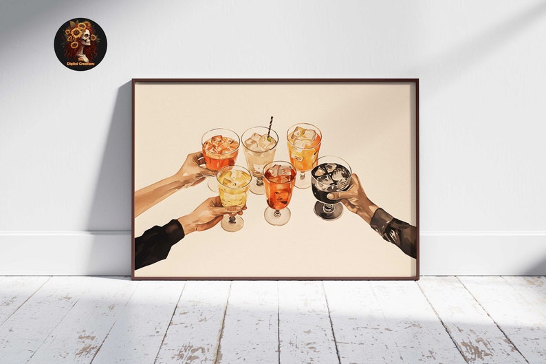 Cheers Cocktail Print: Retro Bar Cart Art (digital Download) - Etsy