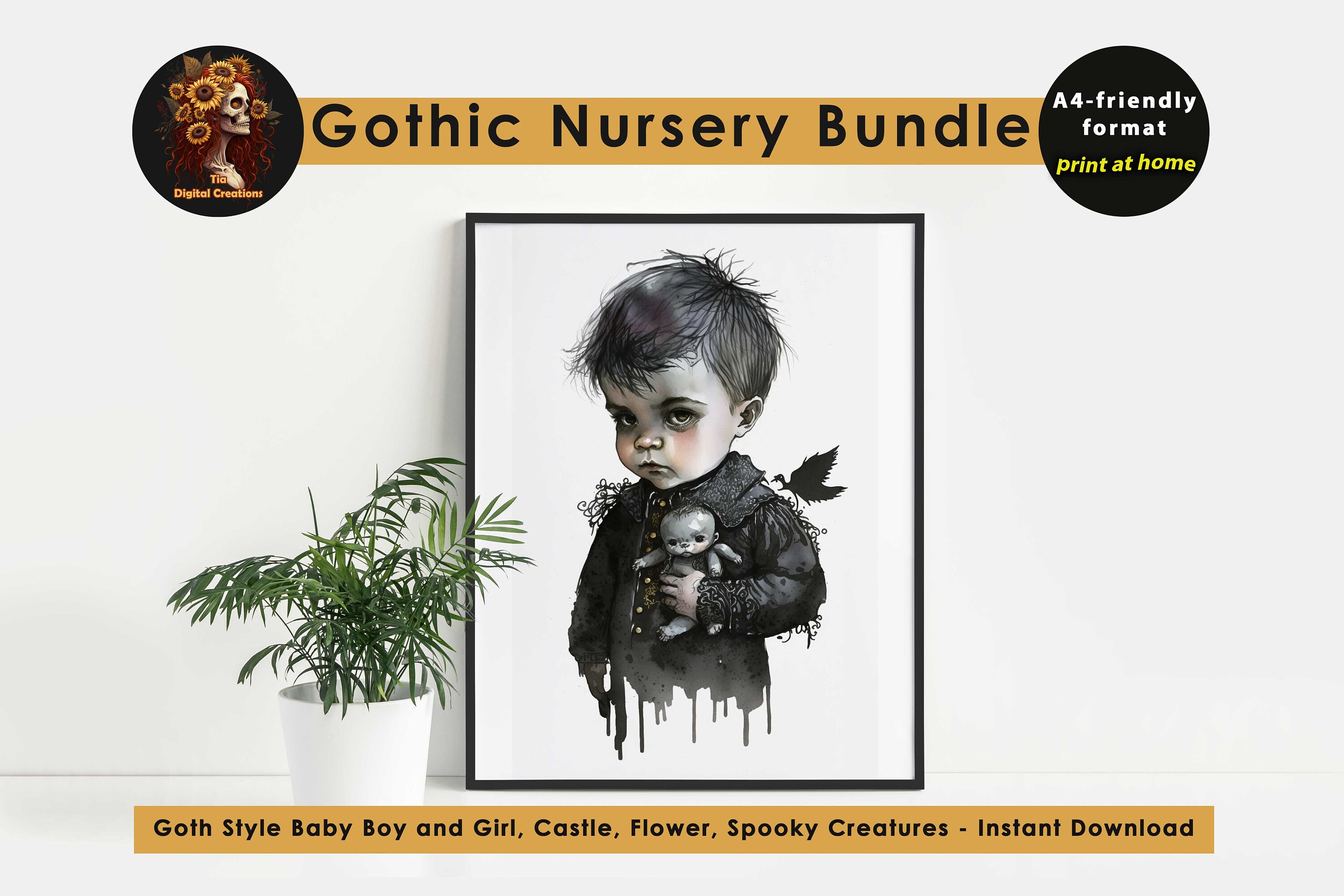 Gothic Nursery Decor Set of 5. Gothic Baby Digital Downloads Boy and ...