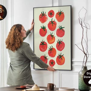 Tomato Poster Retro Food Art Print Trendy Red Green Beige Poster ...