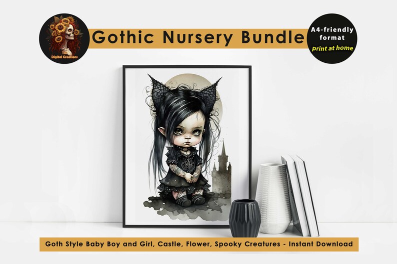 Gothic Nursery Decor Set of 5. Gothic Baby Digital Downloads Boy and ...