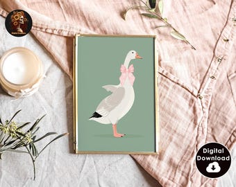 Silly Goose Wall Art Cute Goose Poster Sage Green Nursery Decor Farm ...