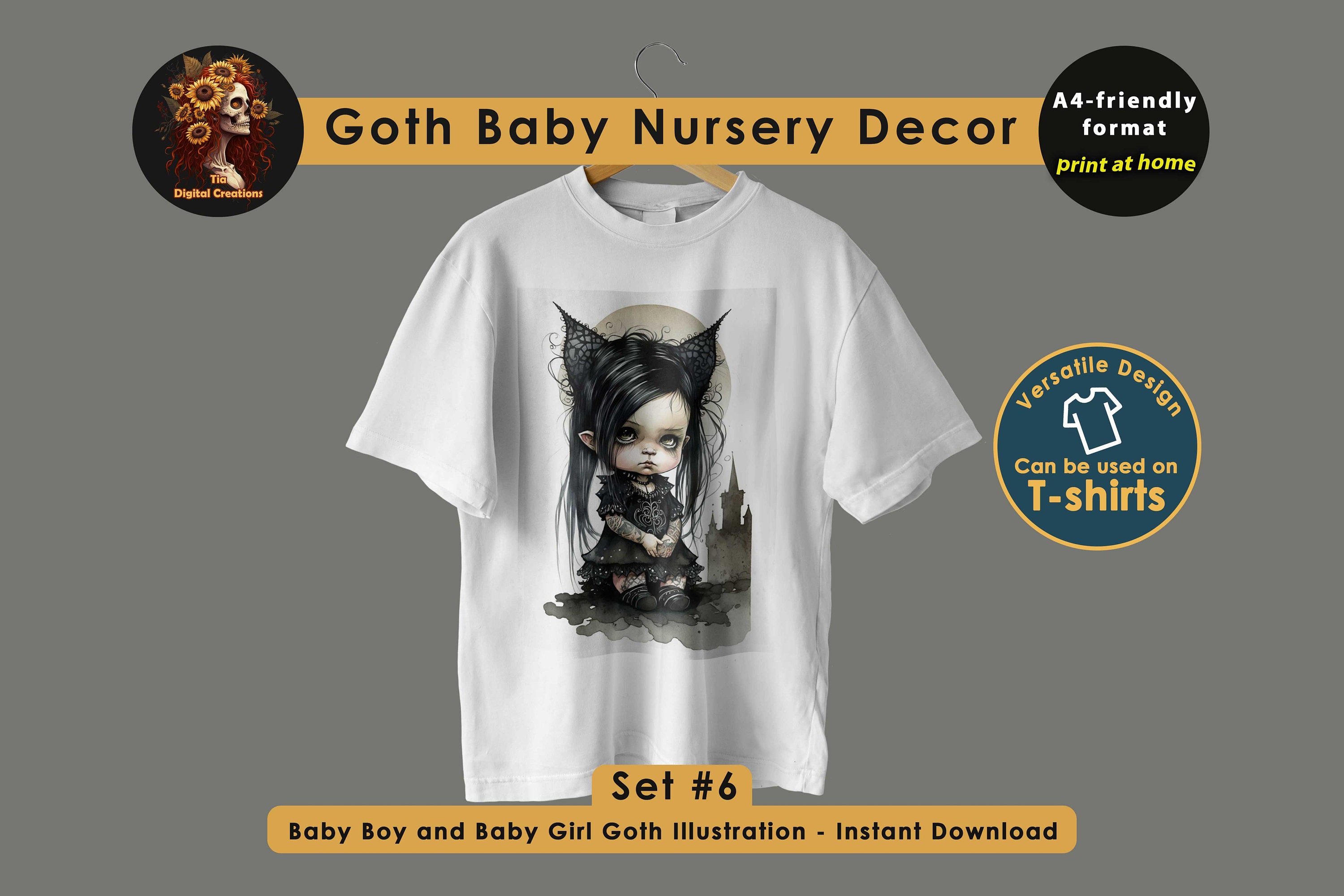 Goth Baby Nursery Wall Art. Set of 2 Watercolor Digital - Etsy