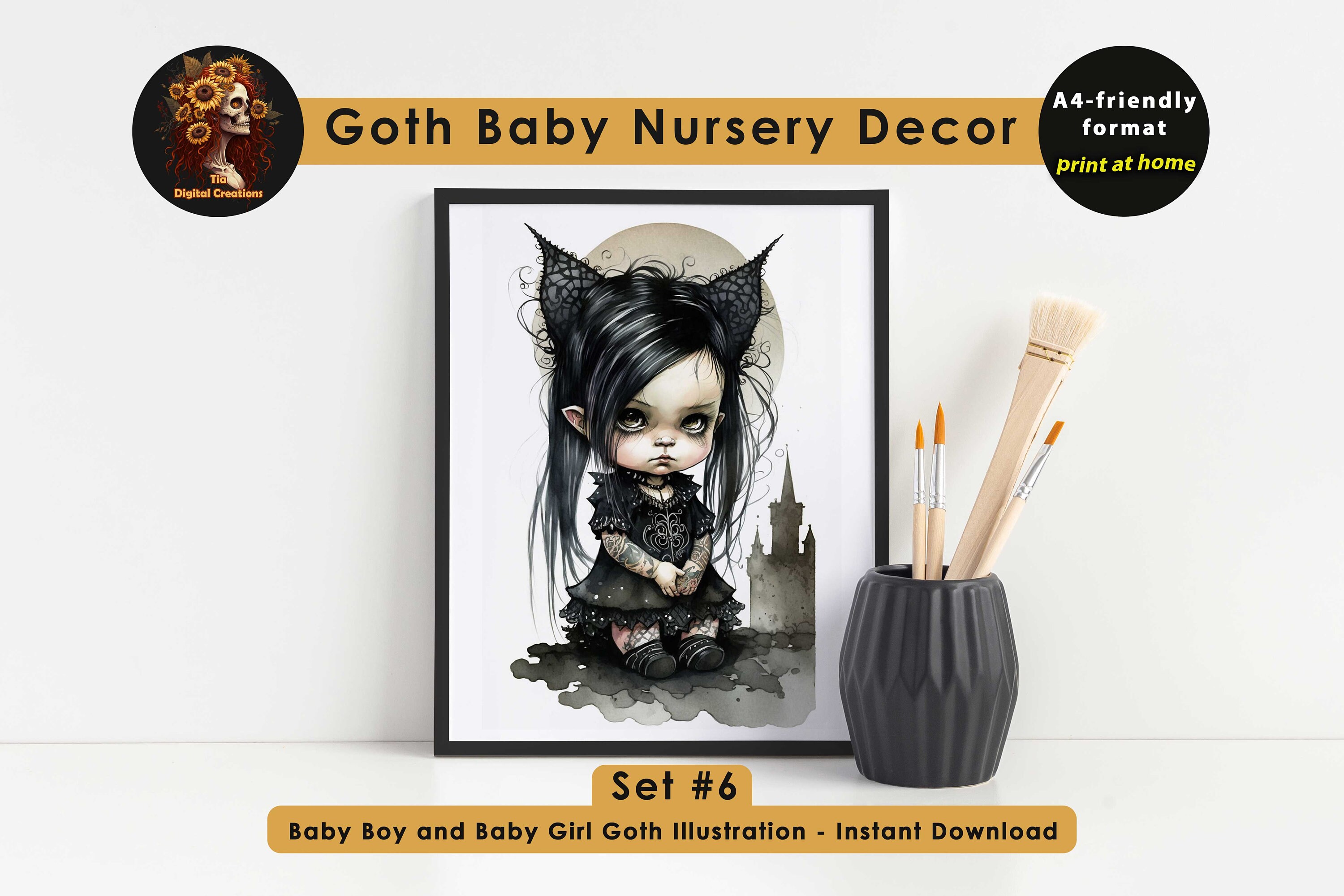 Goth Baby Nursery Wall Art. Set of 2 Watercolor Digital - Etsy