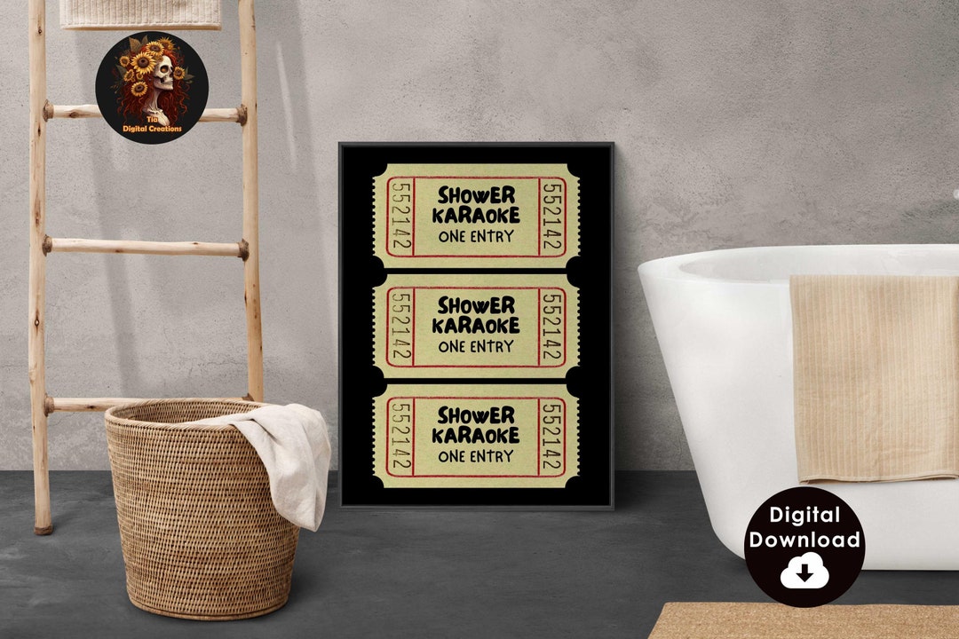 Shower Karaoke Ticket Print Bathroom Retro Black Aesthetic Shower ...