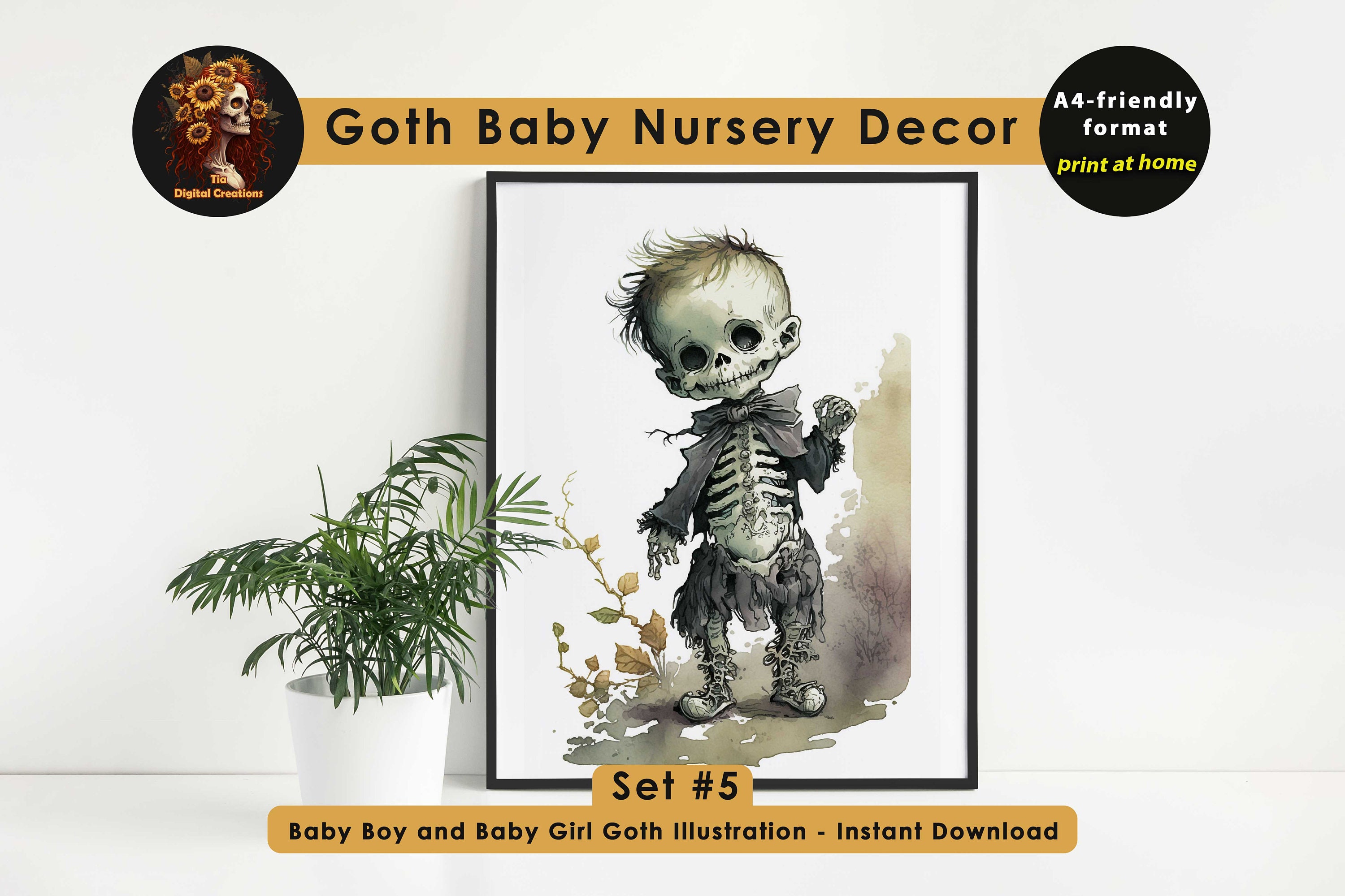 Gothic Nursery Decor. Baby Boy and Baby Girl Goth Illustration Digital ...