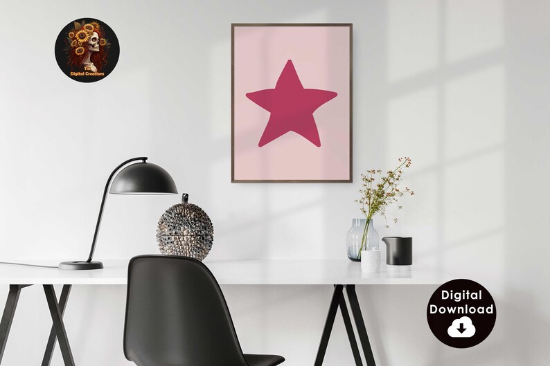 Pink Star Art Print, Retro Star Poster, Hand Drawn Star Wall Art, Trendy Aesthetic Sketch Art ...
