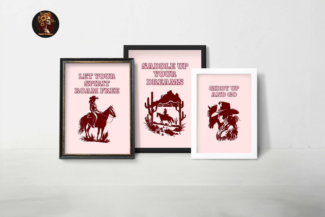 1950s Aesthetic Pink Cowgirl Poster Set: 8x10 11x14 16x20. Retro ...