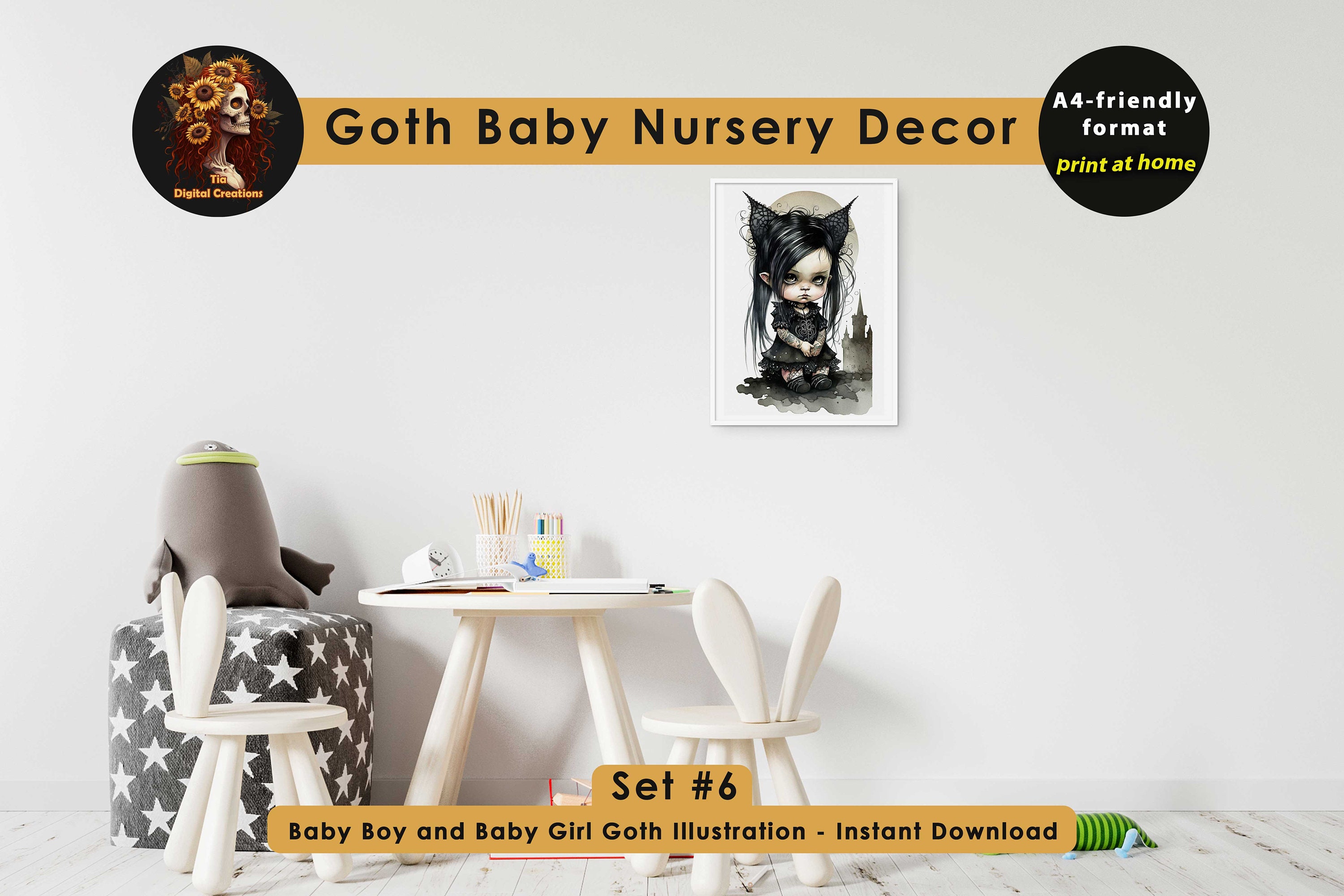 Goth Baby Nursery Wall Art. Set of 2 Watercolor Digital - Etsy