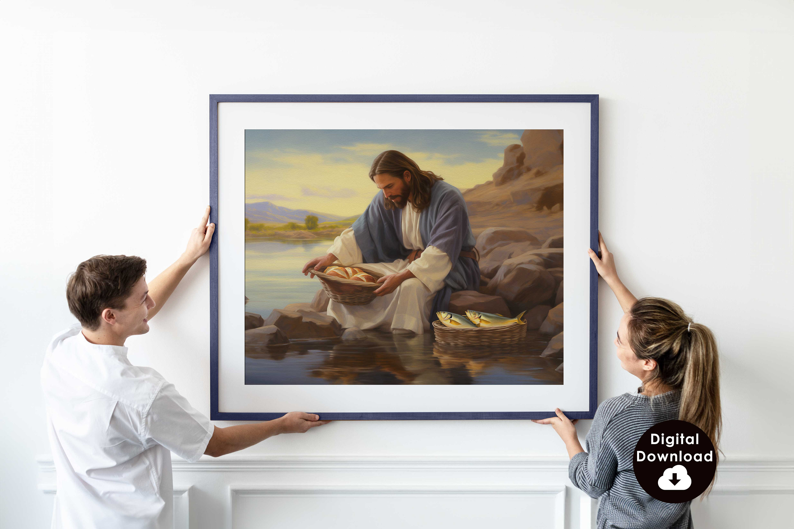 Jesus Art Jesus Feeds 5000 Miracle Print Bible Art Poster Christian Art ...