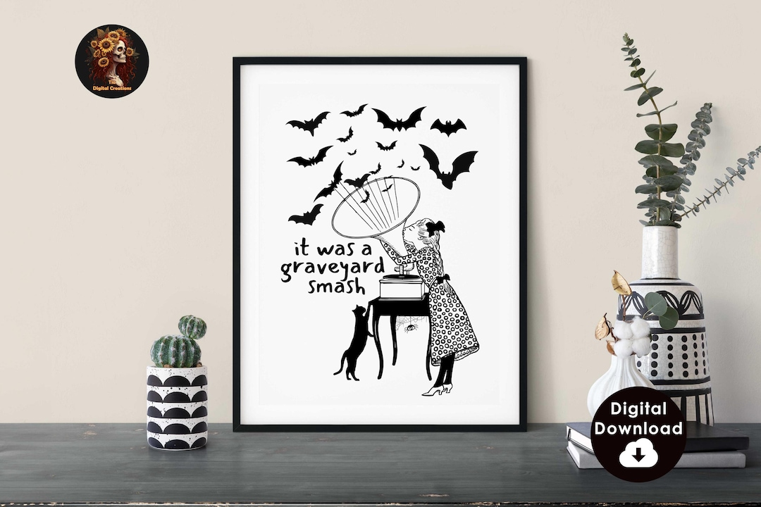 Spooky Record Player Print Retro Halloween, Monster Mash Print Boho ...