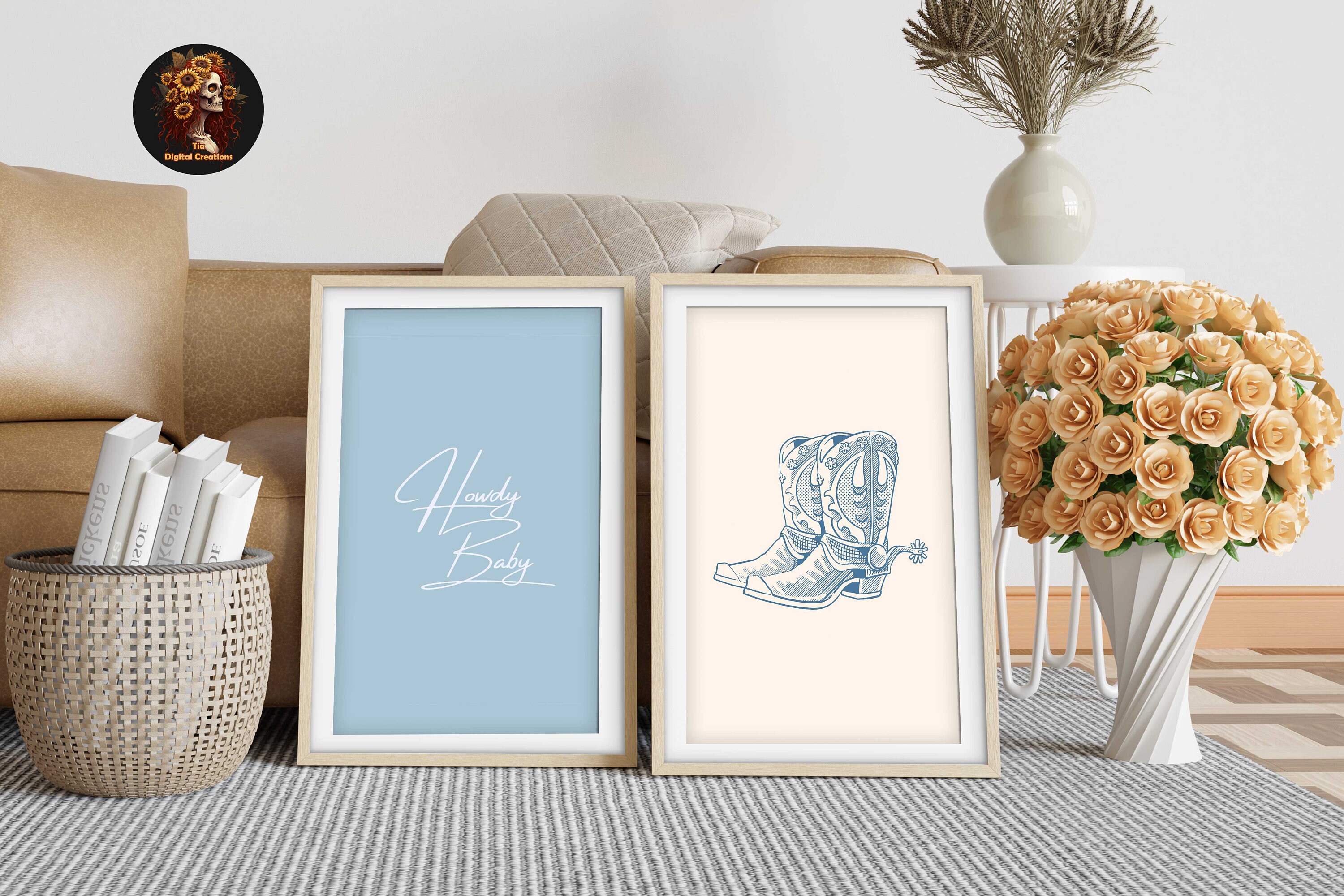 Blue Cowgirl & Cowboy Boot Prints Set of 2. Trendy Nursery - Etsy