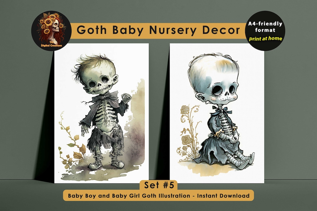 Gothic Nursery Decor. Baby Boy and Baby Girl Goth Illustration Digital ...