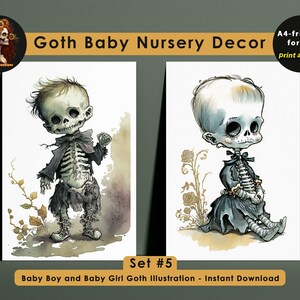 Gothic Nursery Decor. Baby Boy and Baby Girl Goth Illustration Digital ...