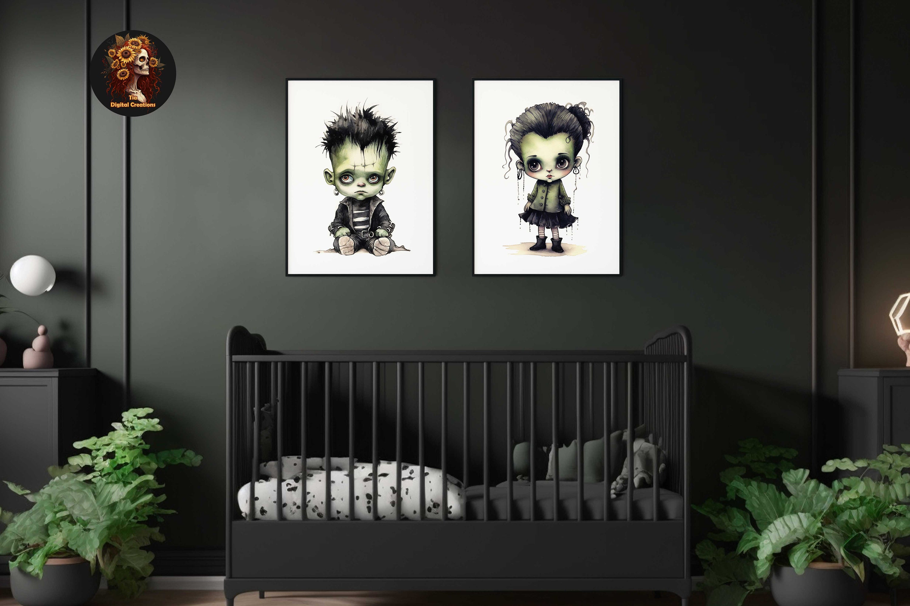 Spooky Nursery Art: Frankenstein Baby Boy & Girl Watercolor - Etsy