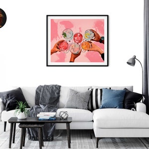 Pink Cheers Art: Retro Bar Cart Decor | Cocktail Print and Girly ...