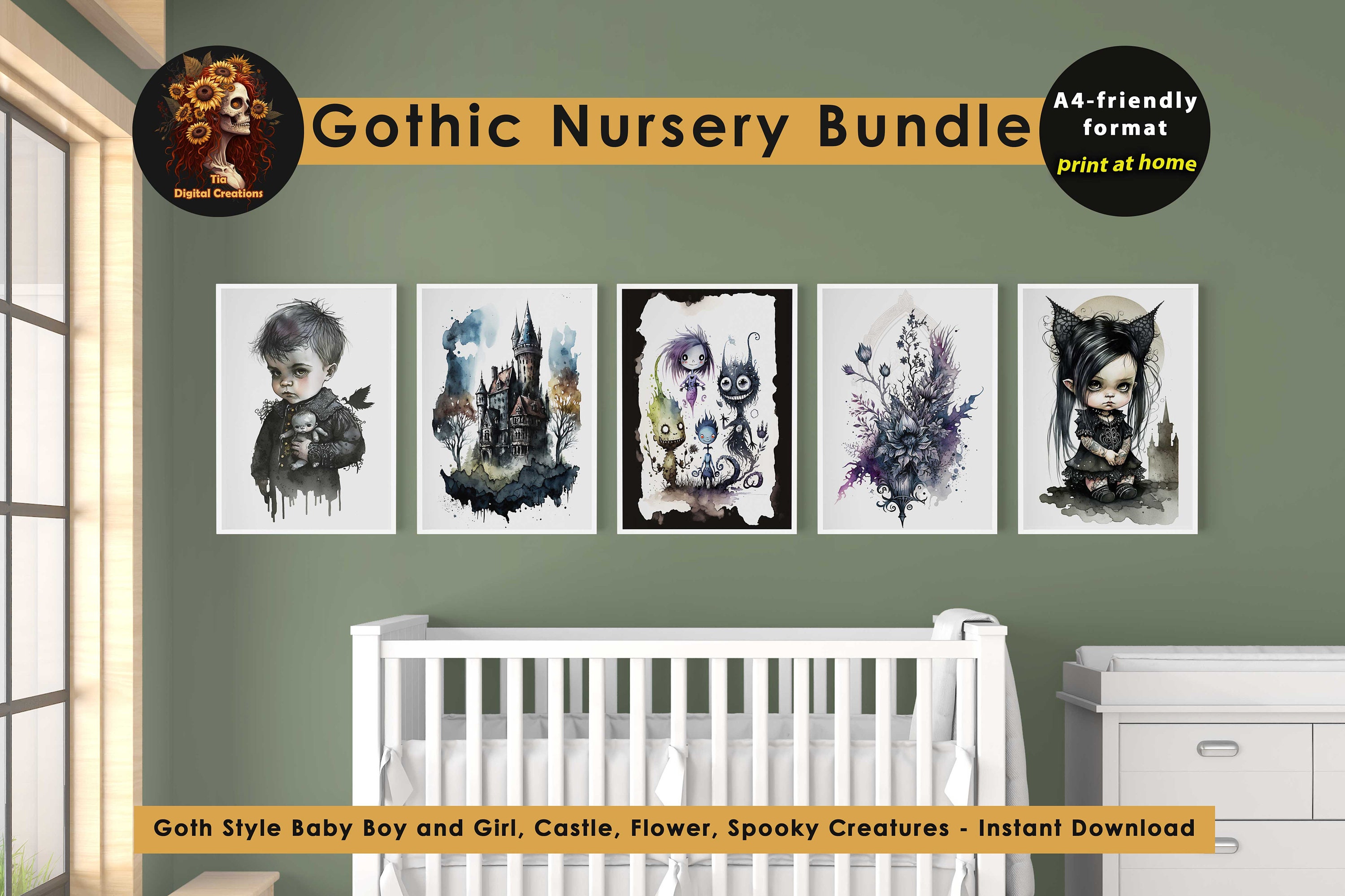 Gothic Nursery Decor Set of 5. Gothic Baby Digital Downloads Boy and ...