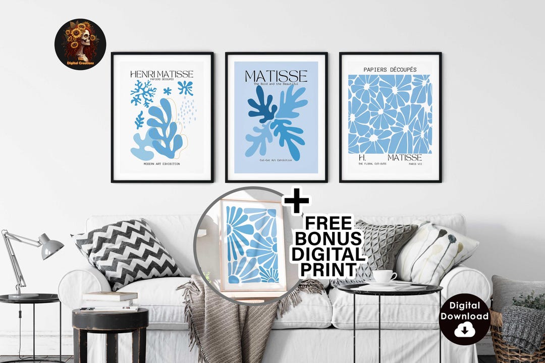 Blue Matisse Print Set Printable Wall Art Blue Print Set Gallery Wall Set of 3 Prints Preppy ...