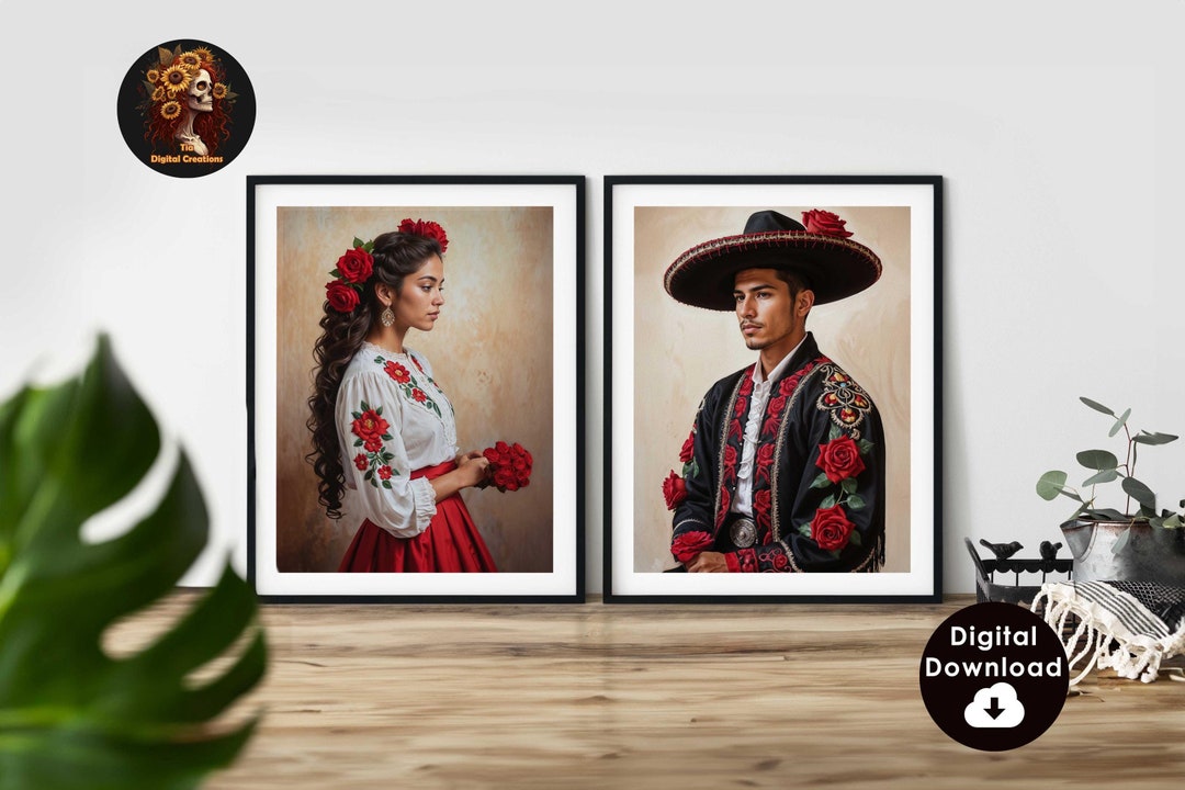 Mexican Art Set of Two Digital Prints, Romantic Mariachi Wall Decor ...