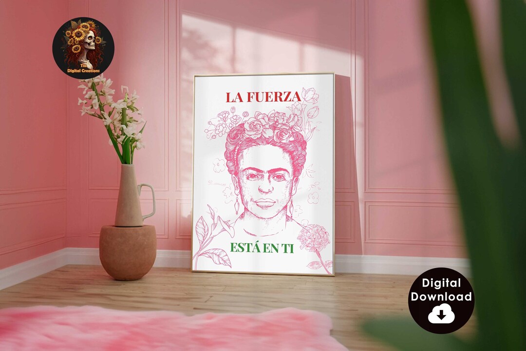 Frida Kahlo Self Portrait Feminist Wall Art Girl Power Pink Boho Home ...