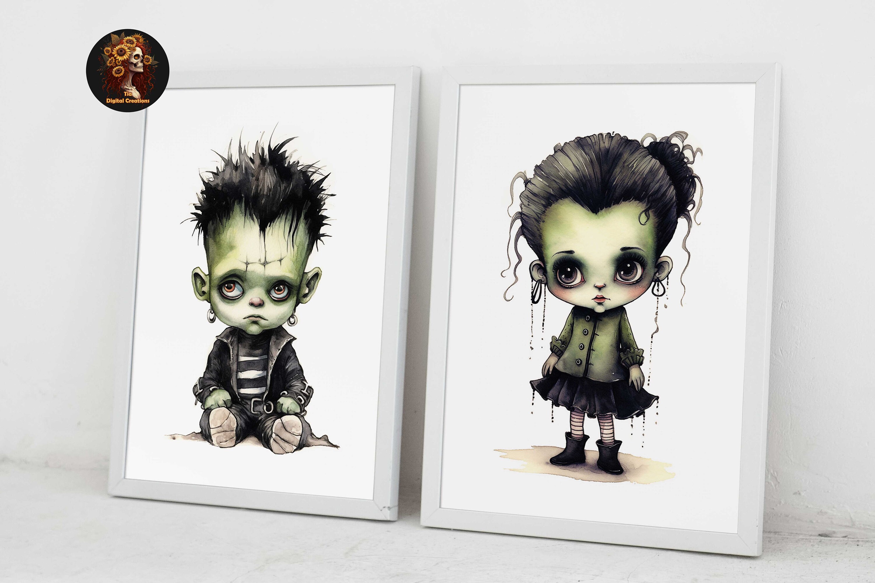 Spooky Nursery Art: Frankenstein Baby Boy & Girl Watercolor - Etsy