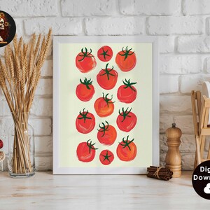 Tomato Poster Retro Food Art Print Trendy Red Green Beige Poster ...