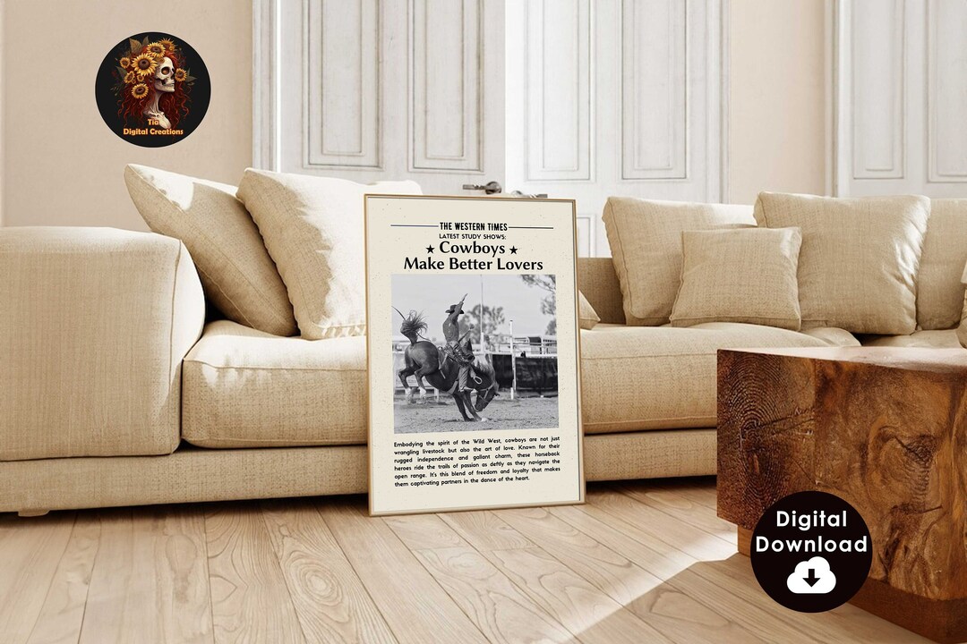 Vintage Cowboy Wand Kunst Zeitung Wandkunst, Zeitungsposter, Western ...