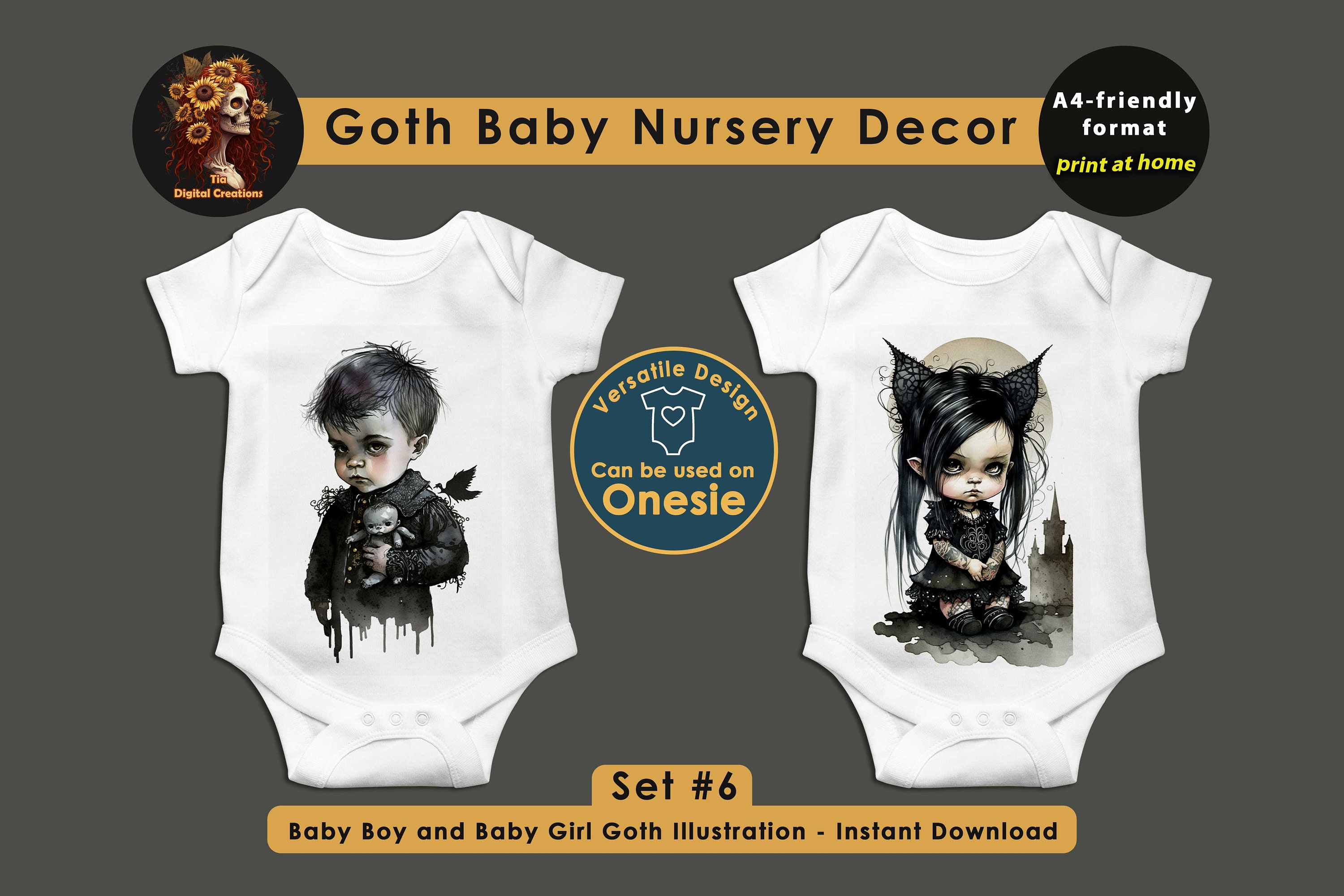 Goth Baby Nursery Wall Art. Set of 2 Watercolor Digital - Etsy