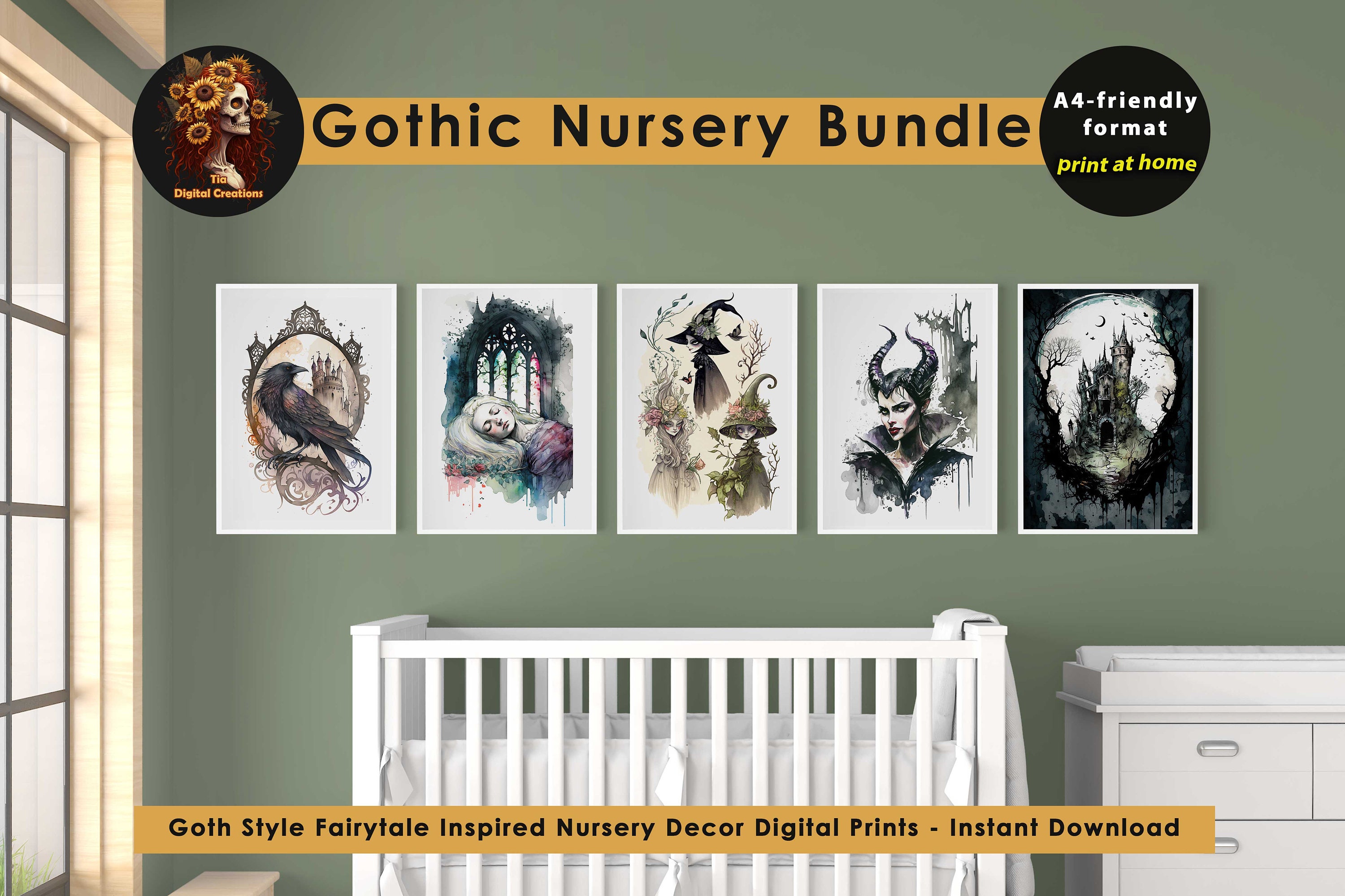 Gothic Nursery Decor Set of 5 Prints. Whimsigoth Fairytale Inspired ...