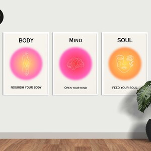 Mind Body Soul Aura Poster 3 Piece Wall Art, Aura Energy Spiritual Gradient Set of 3 Prints, Y2K ...