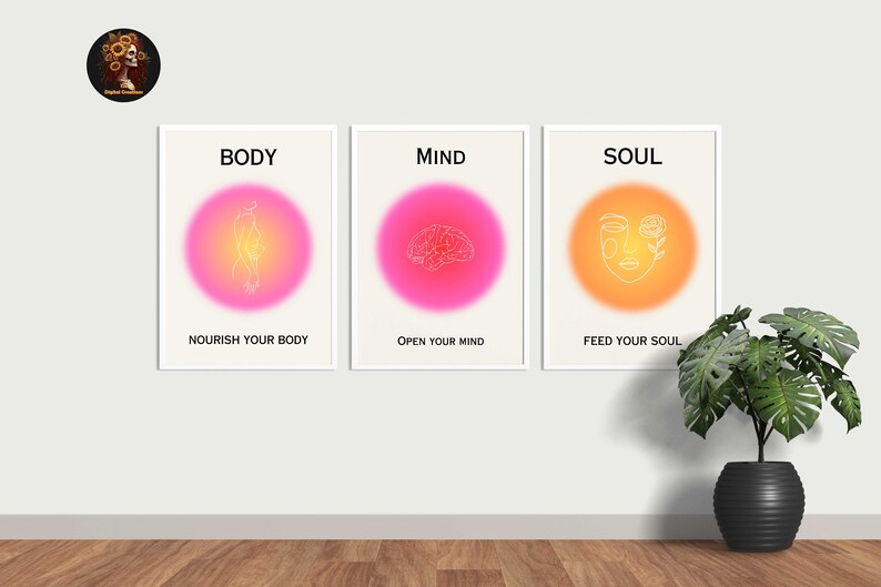 Mind Body Soul Aura Poster 3 Piece Wall Art, Aura Energy Spiritual ...