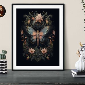 Moths Painting Botanical Illustrations | Magic Art Print Boho Aesthetic ...