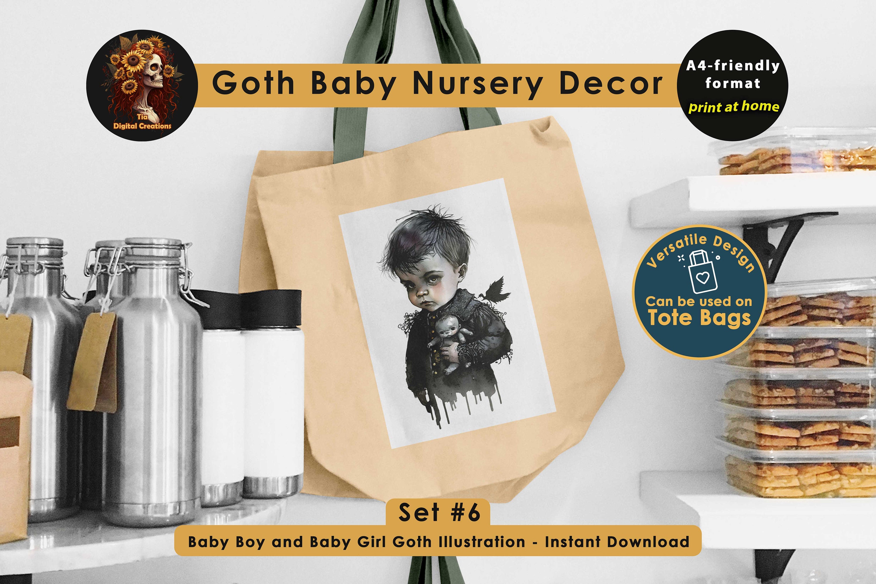 Goth Baby Nursery Wall Art. Set of 2 Watercolor Digital - Etsy