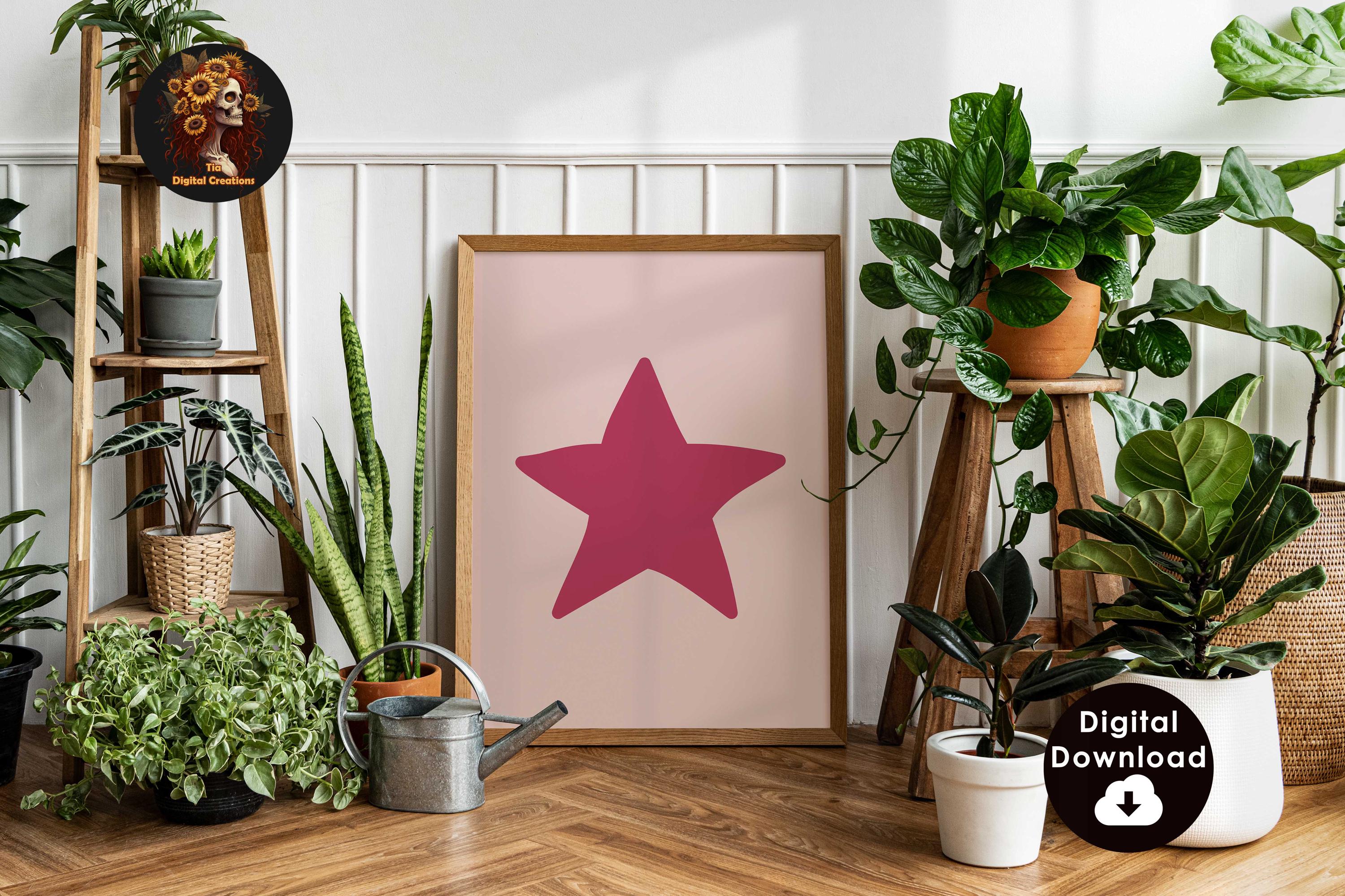 Pink Star Art Print, Retro Star Poster, Hand Drawn Star Wall Art ...