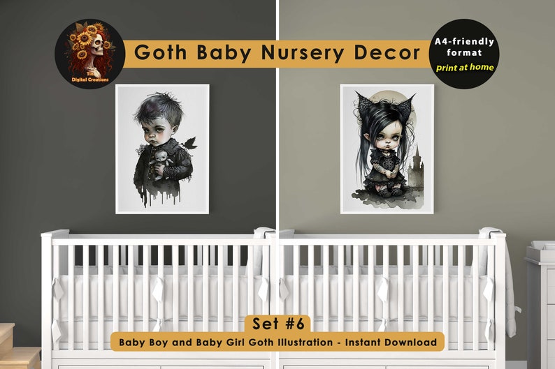 Goth Baby Watercolor Art Prints, Nursery Decor (digital Download) - Etsy