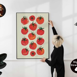 Tomato Poster Retro Food Art Print Trendy Red Green Beige Poster ...