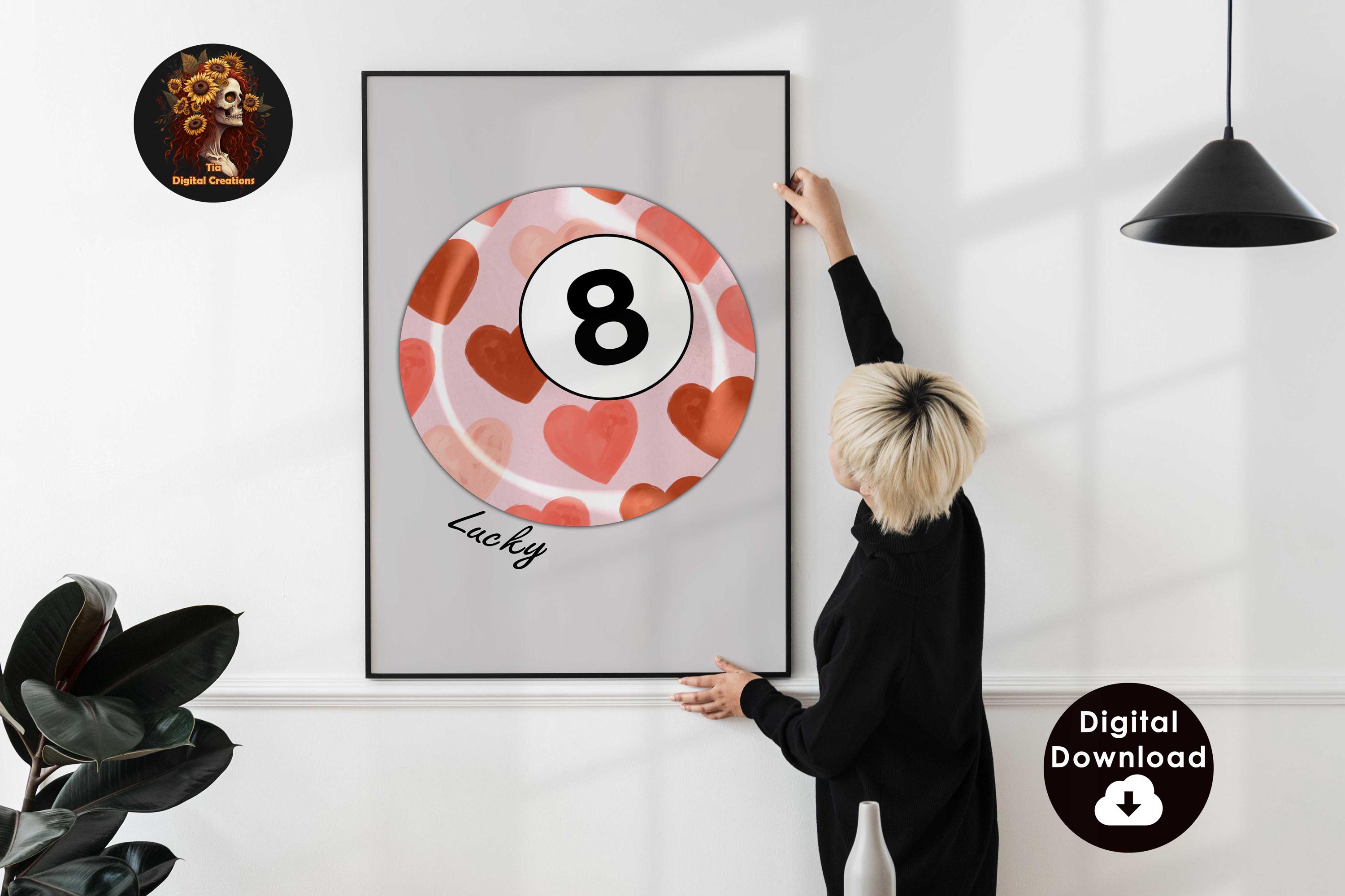 Vintage Pool Ball Print Lucky 8 Ball Wall Art Retro Hand Drawn Poster ...