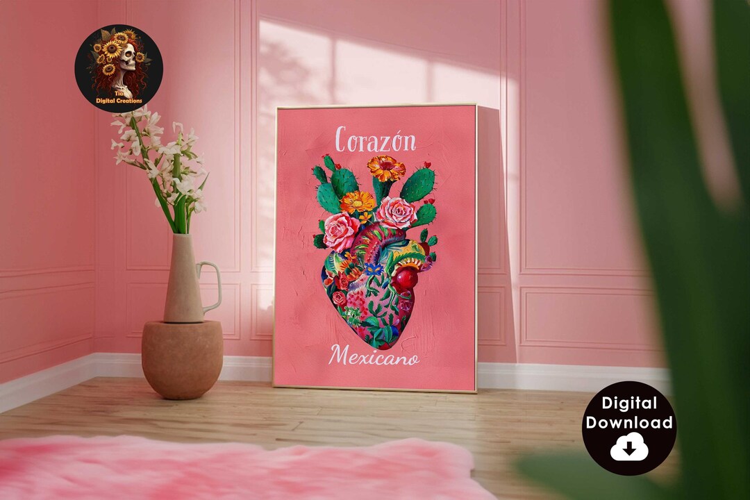 Mexican Flower Poster Mexico Wall Art Mexico Travel Pink Floral Love ...