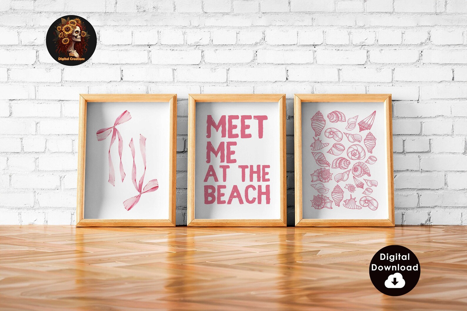 Meet Me at the Beach Print Trendy Coastal Art Pink Typography Poster ...