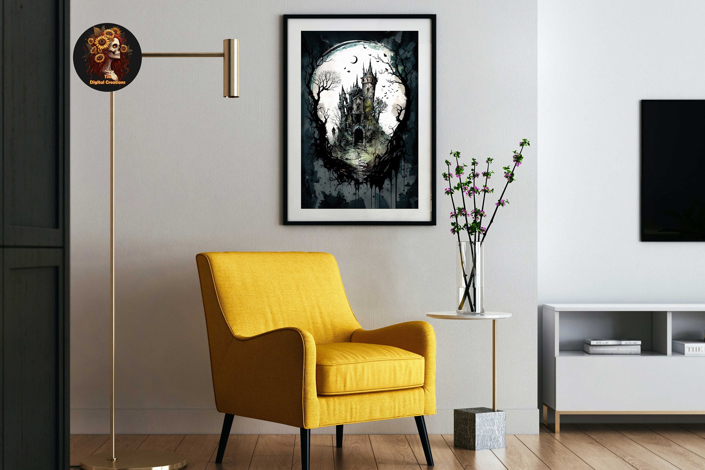 Dark Gothic Sleeping Beauty Castle, Watercolor Digital Painting. Dark ...