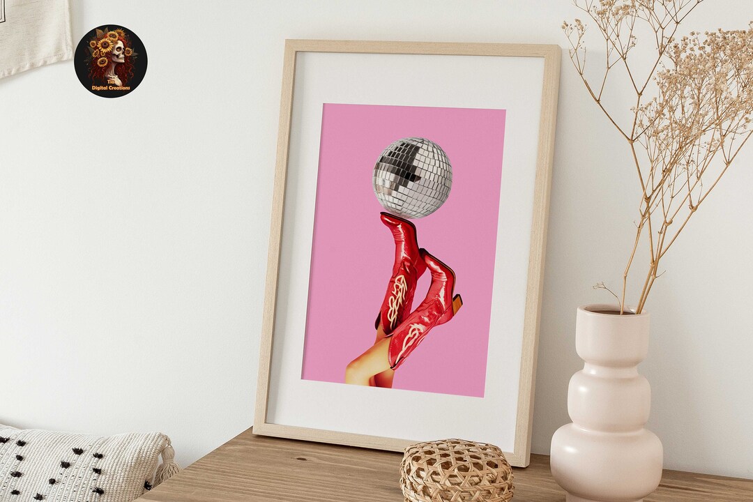 Pink Disco Cowgirl Boots Print | Preppy Wall Art Western Dorm Room ...