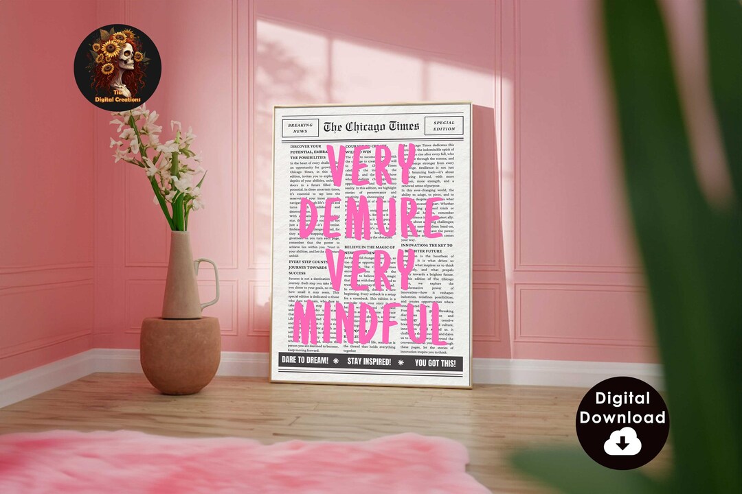 Very Demure Very Mindful Newspaper Tiktok Trend Poster, Trendy Girly ...